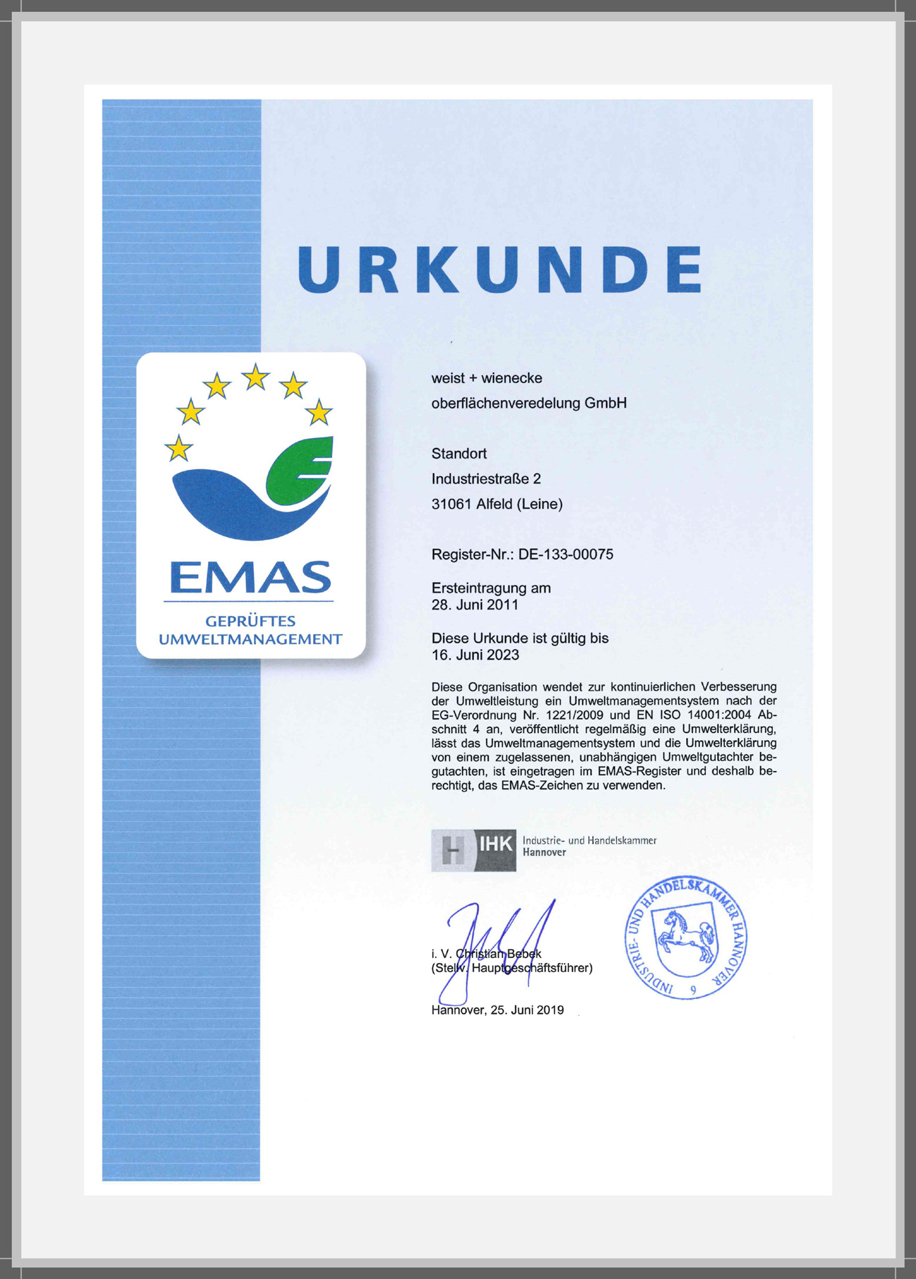 Umweltgutachter erteilt EMAS-Zertifikat | WWO